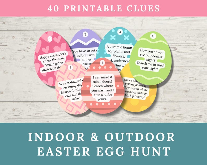 Indoor & Outdoor Easter Egg Scavenger Hunt Clues for Kids, Rhyming ...