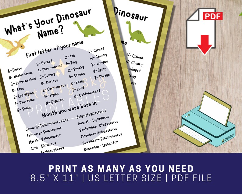 What's Your Dinosaur Name Printable Dinosaur Party Game | Etsy