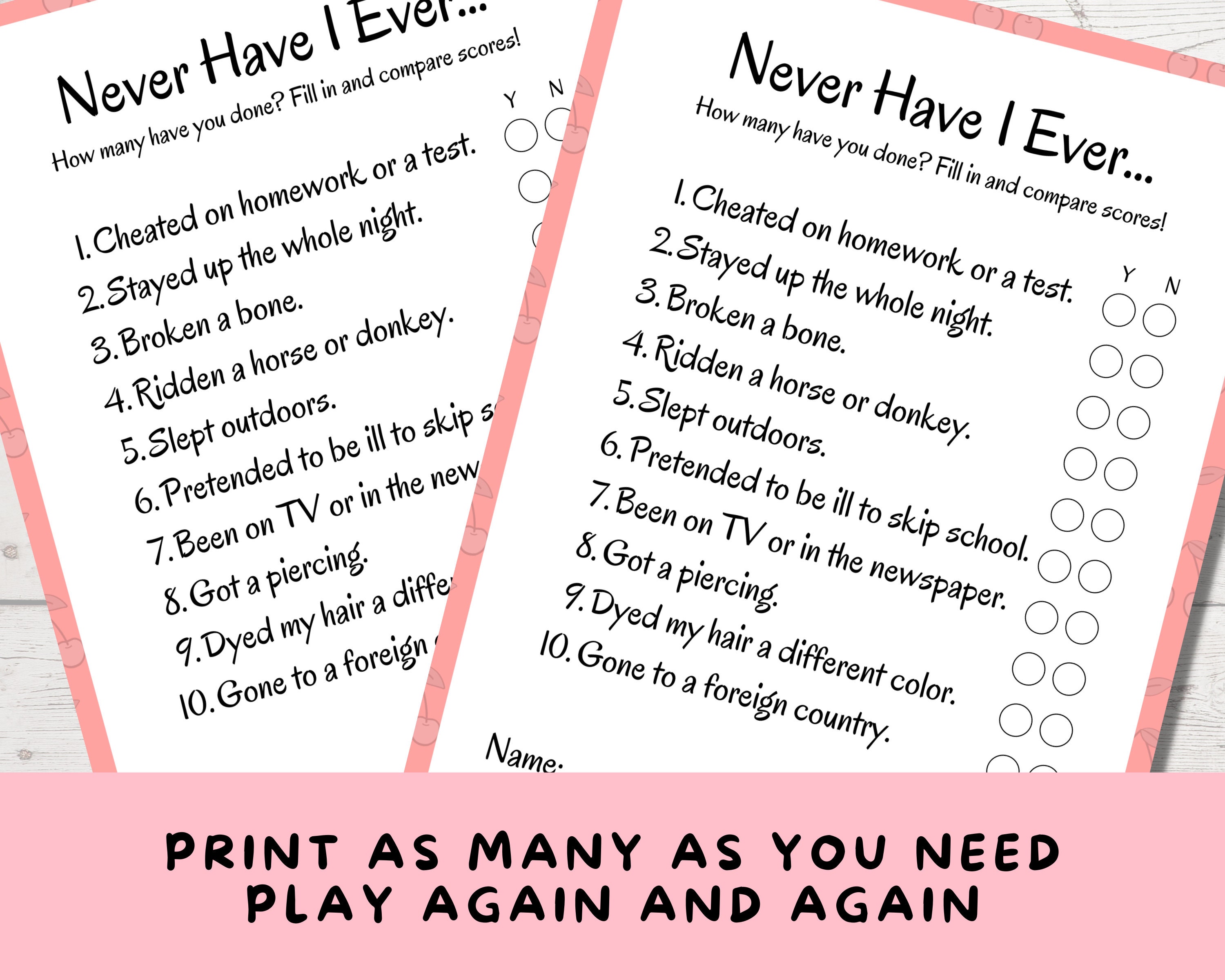 Printable 'never Have I Ever' Party Game for Teenage Girls and Tweens ...