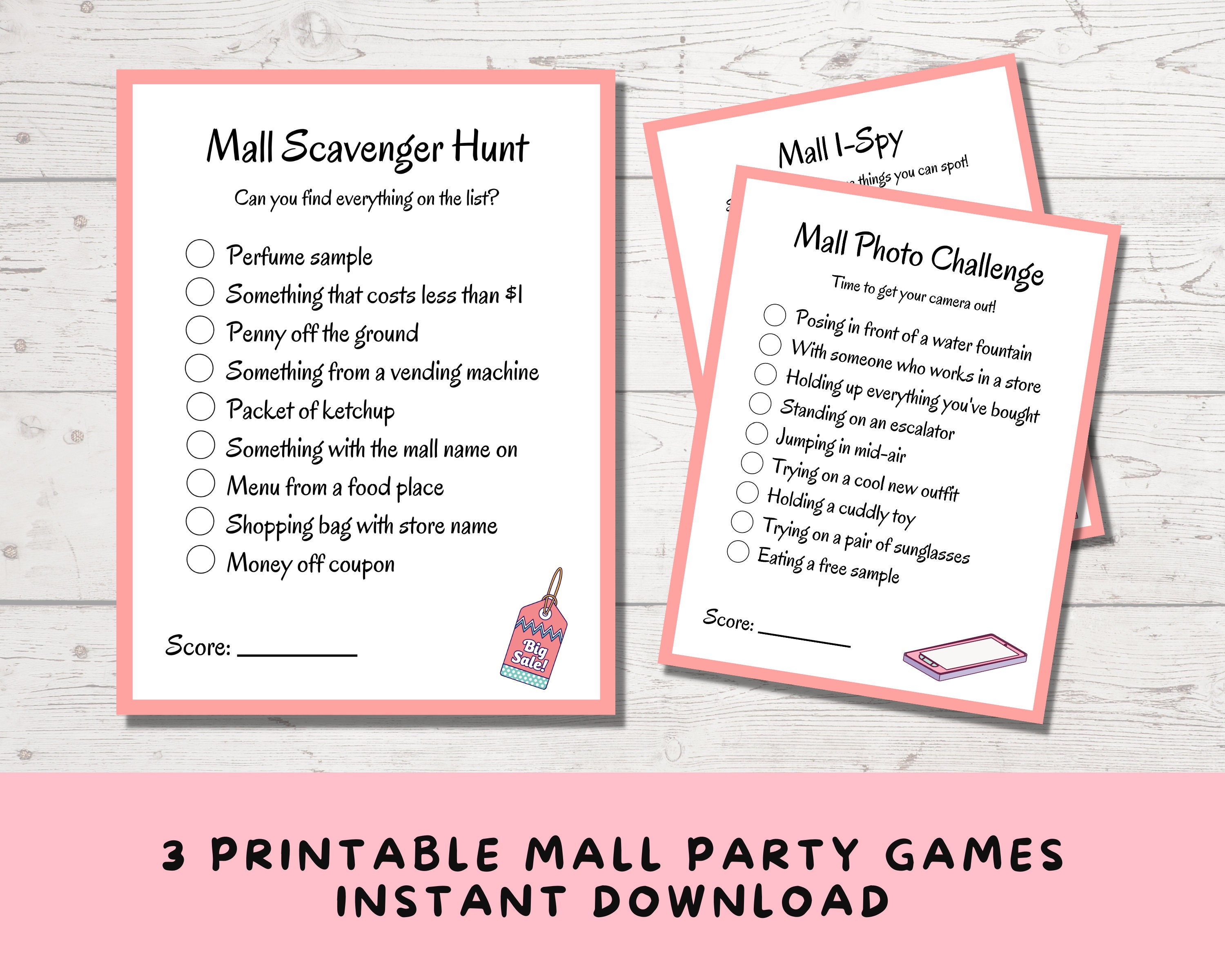 Mall Birthday Party Games: Teen Tween Scavenger Hunt, I-spy, Photo ...