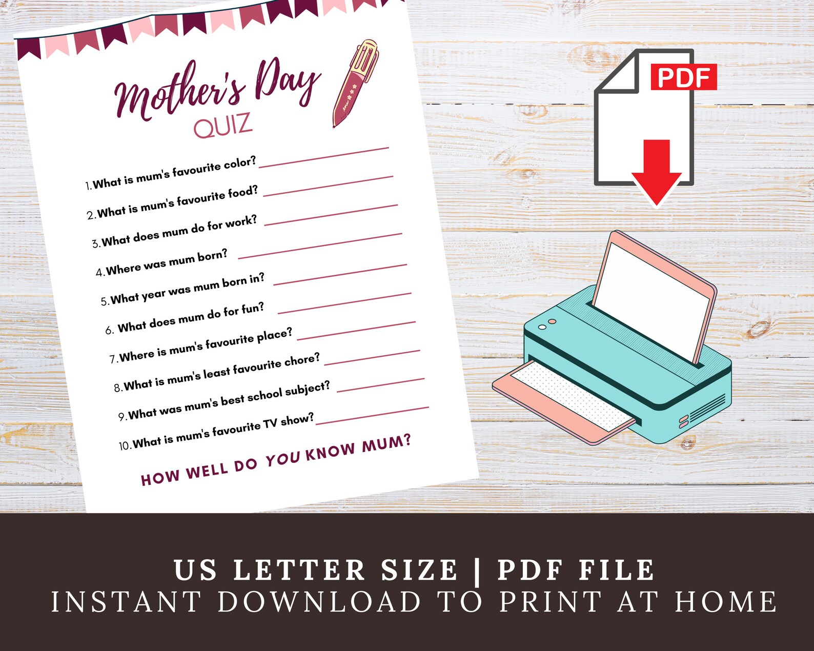 Printable Mother's Day Quiz for Kids and Adults, All About Mom Trivia ...
