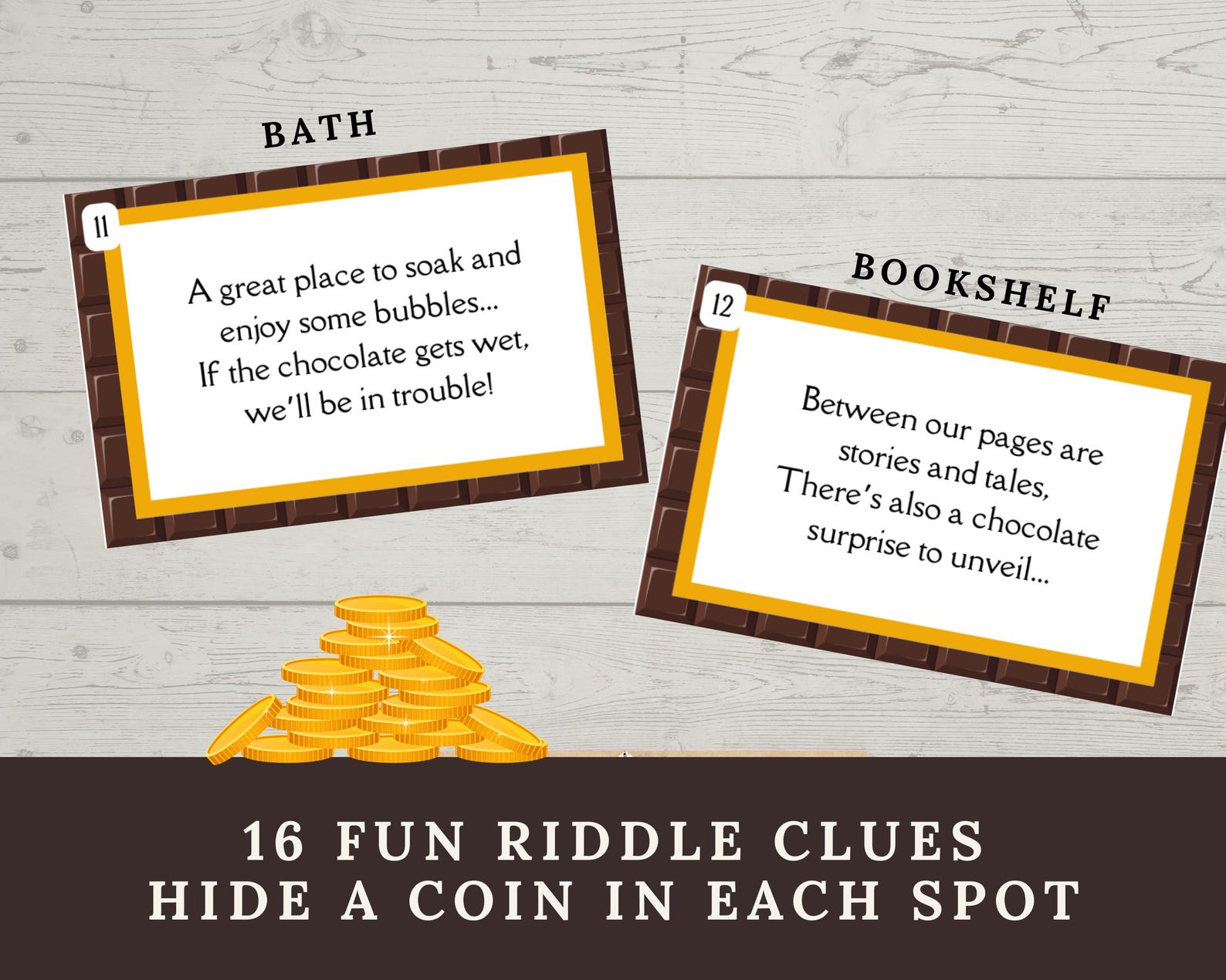 Chocolate Coin Scavenger Hunt for Kids, Printable Treasure Hunt Clues ...
