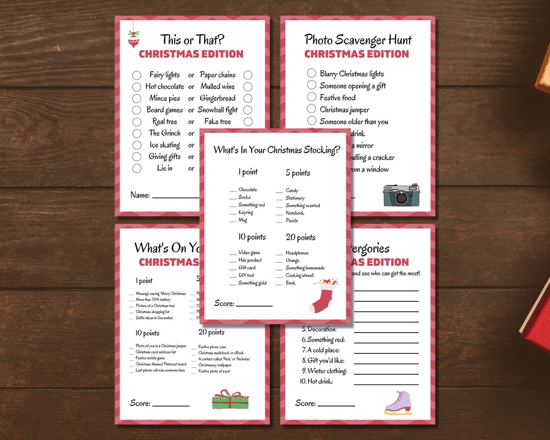 5 Printable Christmas Party Games Bundle, Printable Christmas Activity ...