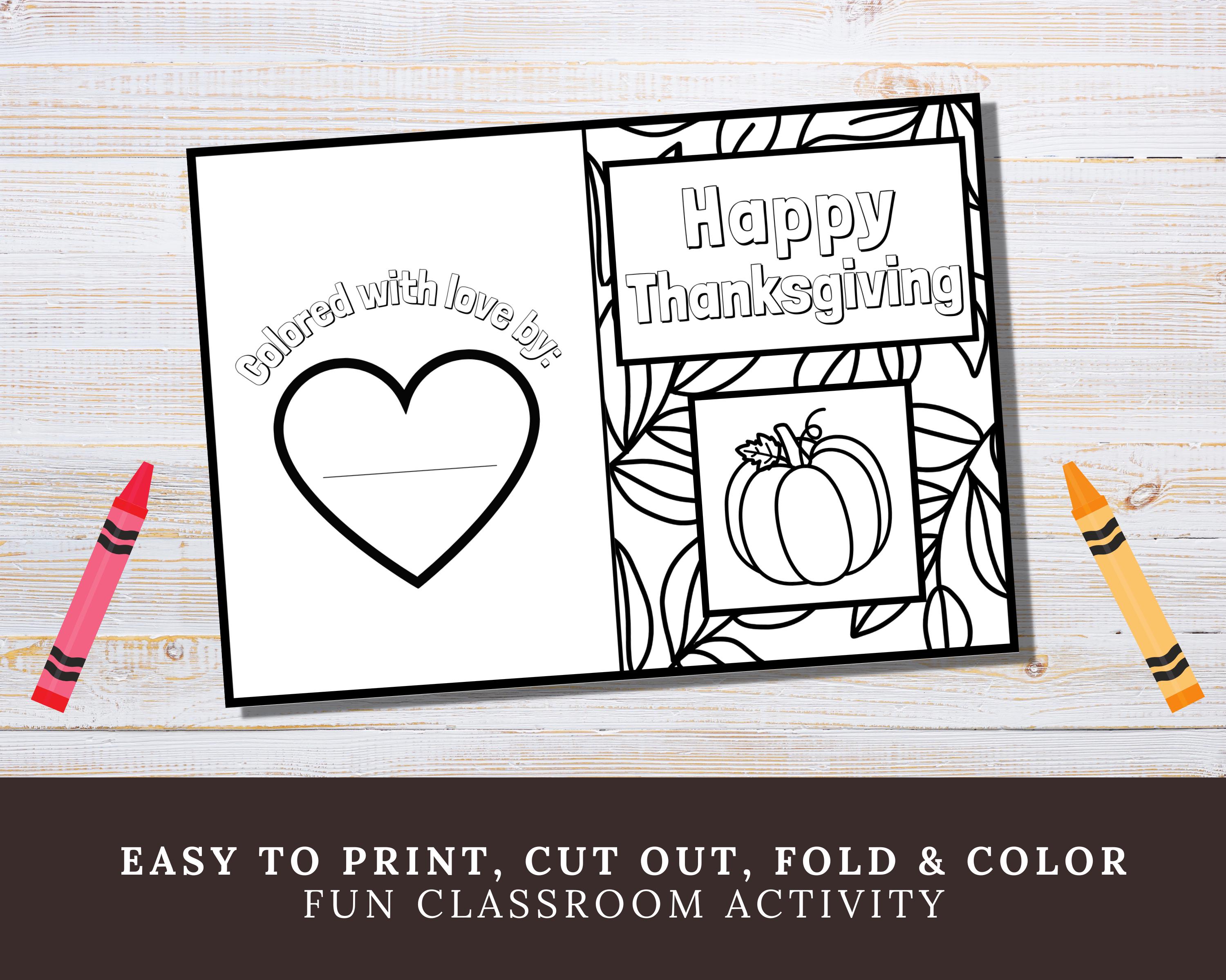 Thanksgiving Color-in Card: Kids' Craft Activity (printable PDF) - Etsy