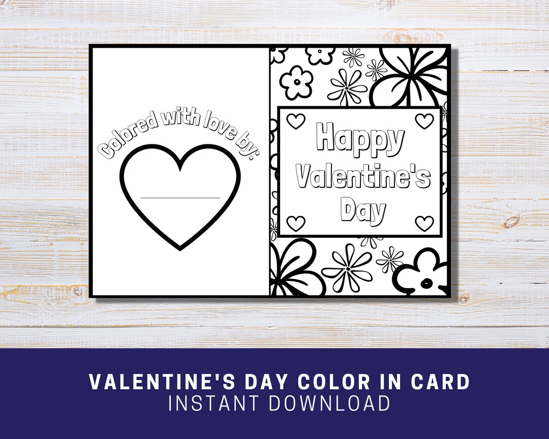 Valentine's Day Color in Card Printable Valentine's - Etsy