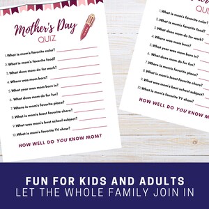 Printable Mother's Day Quiz for Kids and Adults All About - Etsy