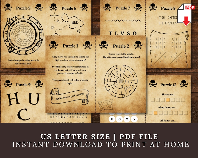 Pirate Treasure Hunt: Indoor Puzzle Clues for Kids (printable PDF) - Etsy