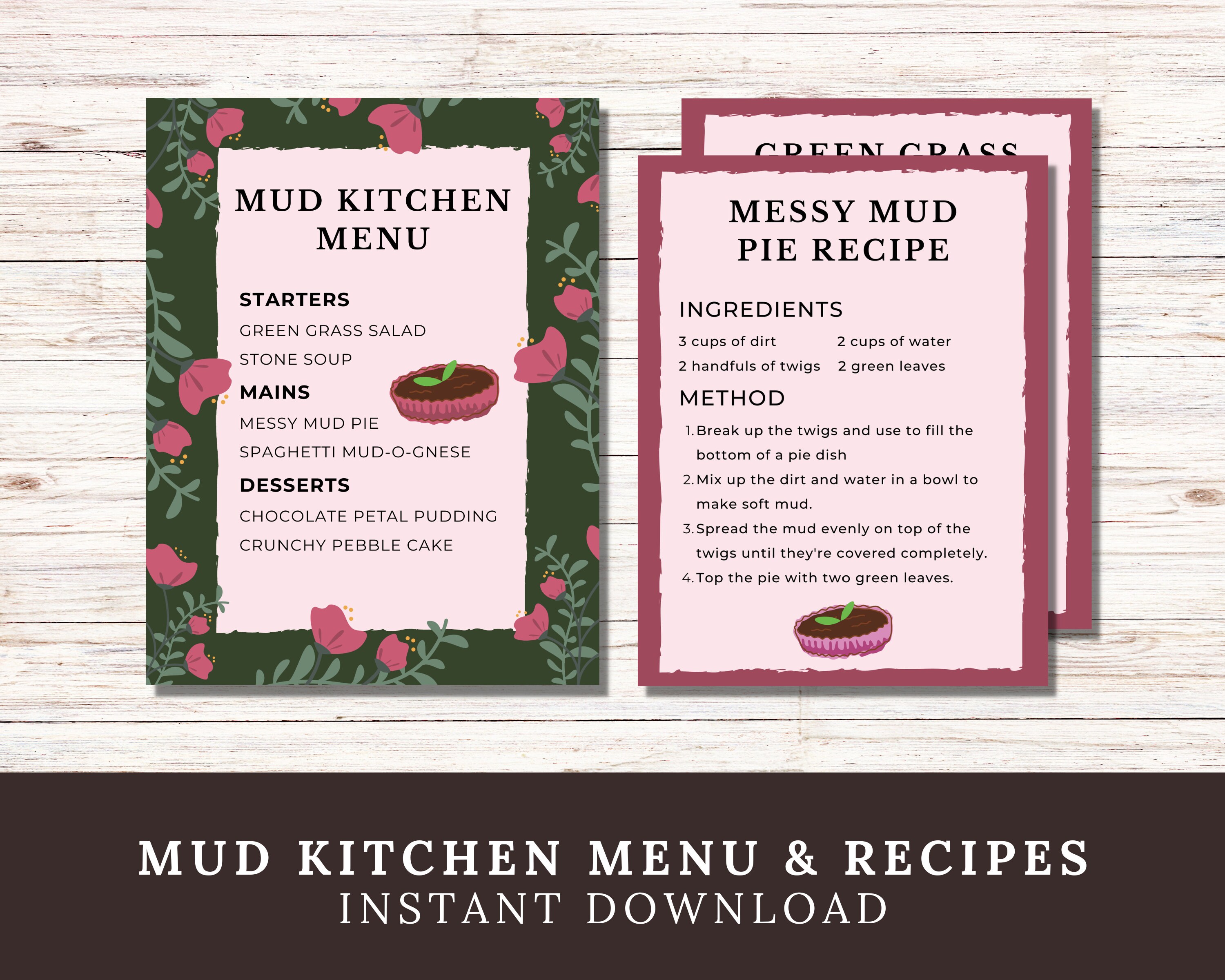 Mud Kitchen Printable Menu and Recipe Cards for Messy Play, Mud Pies ...