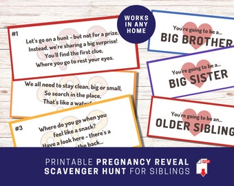 Printable Pregnancy Reveal Scavenger Hunt for Siblings, New Baby ...