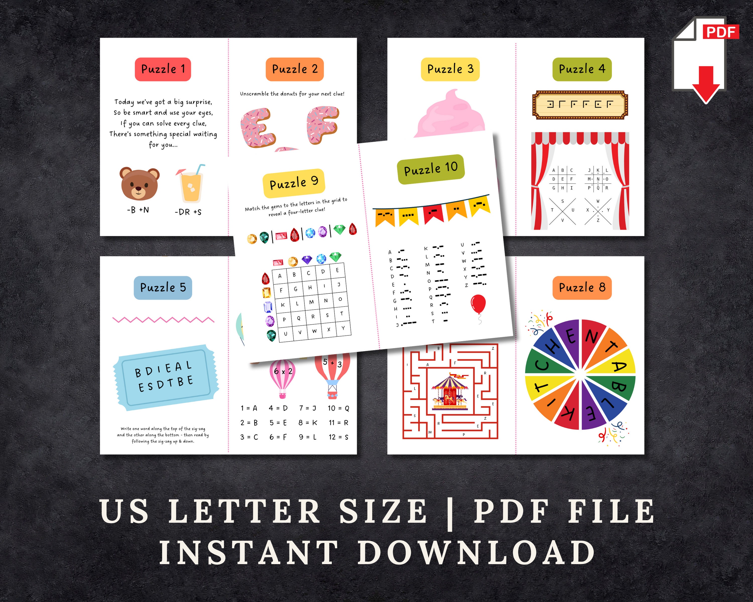 Theme Park Trip Reveal Scavenger Hunt: Printable Puzzle Clues (PDF) - Etsy