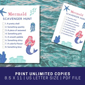 Mermaid Scavenger Hunt Printable, Cute Mermaid Party Game Activity for ...