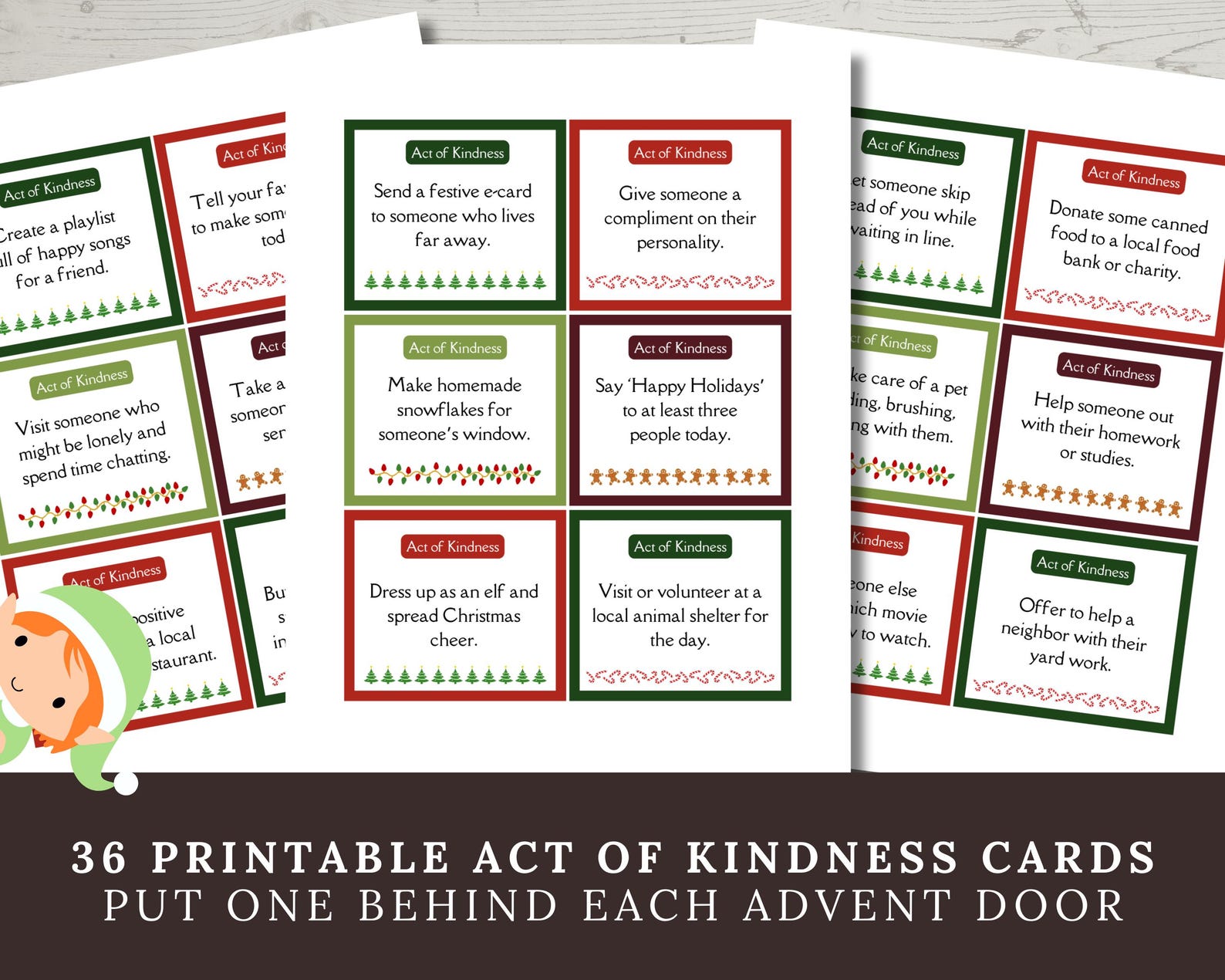 Advent Acts of Kindness Cards for Kids, Printable Advent Calendar ...