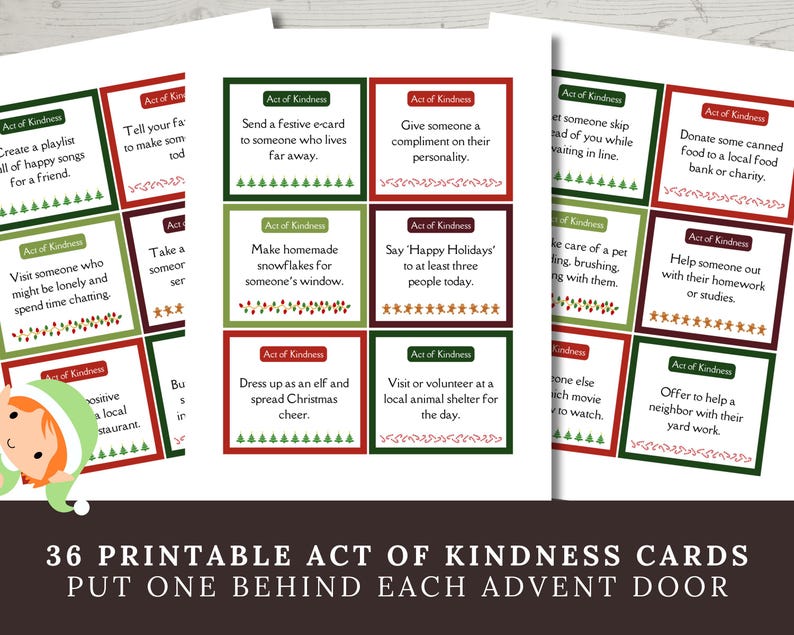 Advent Acts of Kindness Cards for Kids, Printable Advent Calendar ...