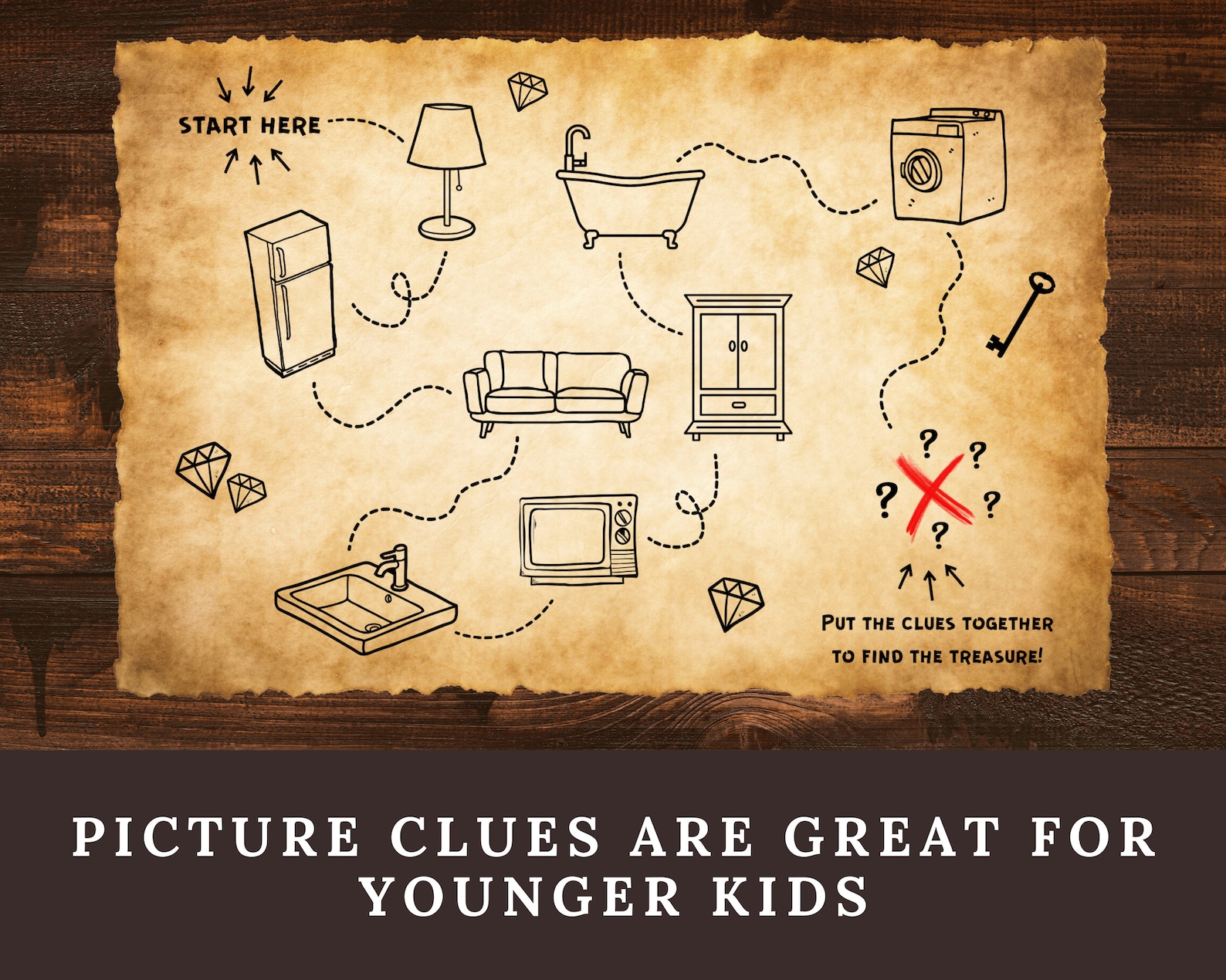 Treasure Map Scavenger Hunt for Younger Kids, Printable Indoor ...