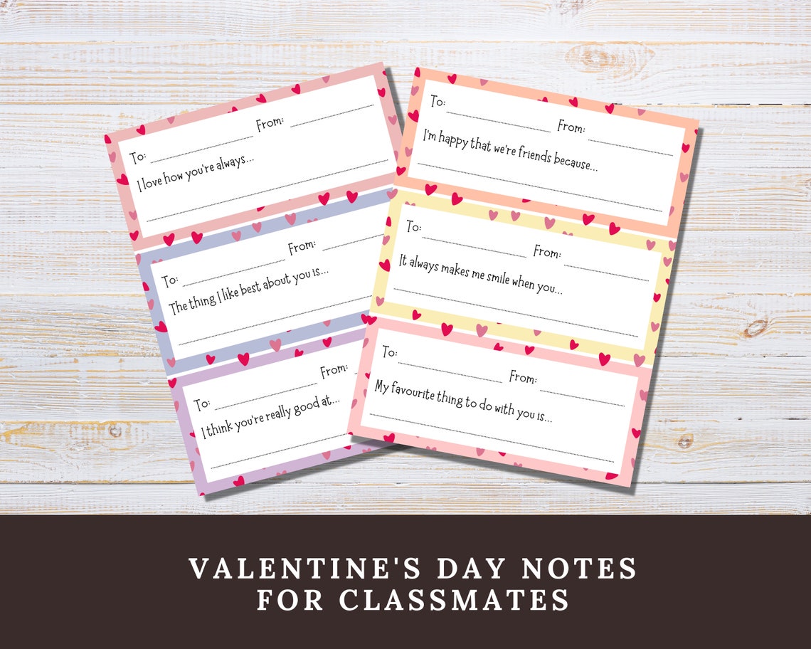 Printable Valentine's Day Notes for Kids Classmates, Valentine's Day ...