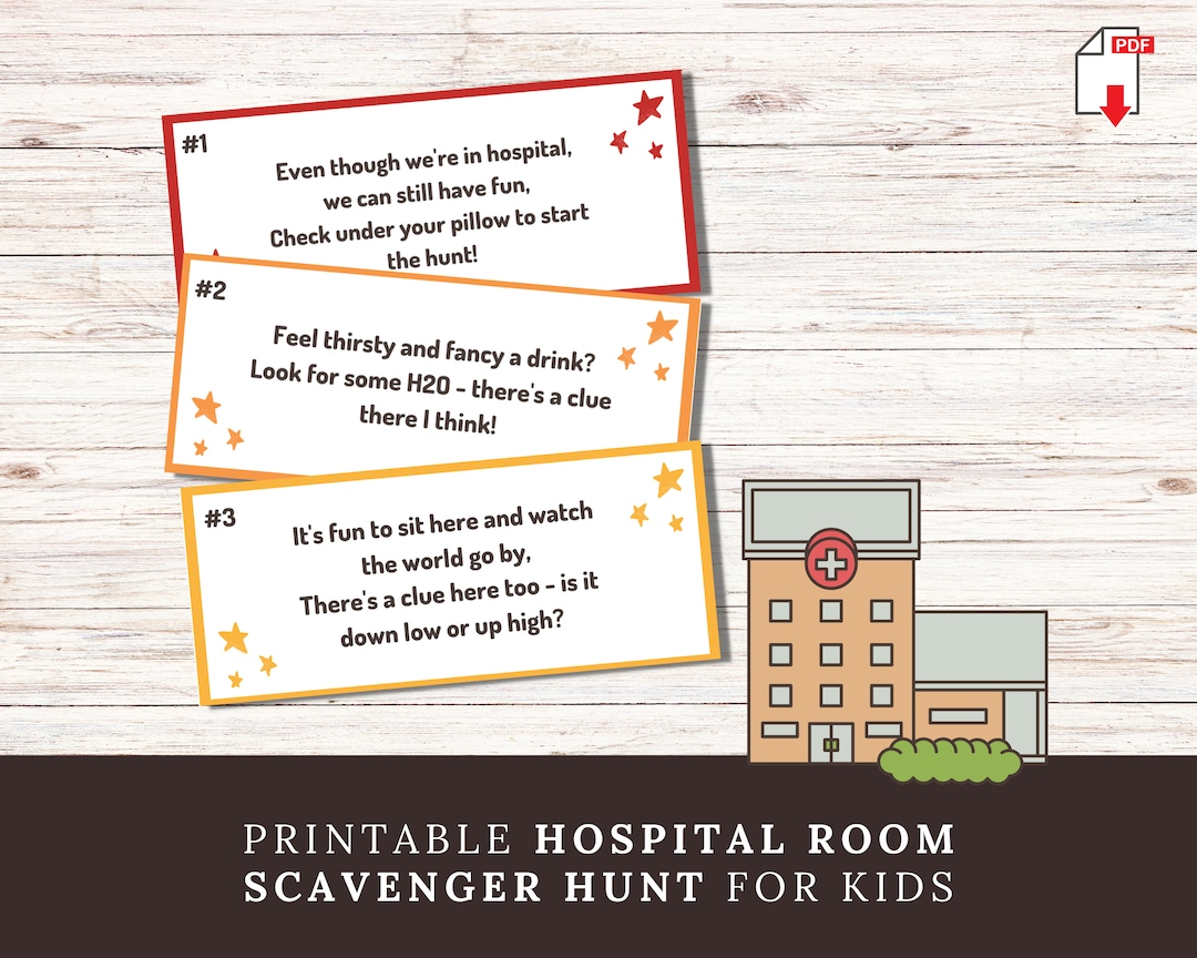 Printable Hospital Room Scavenger Hunt for Kids, Hospital Birthday ...