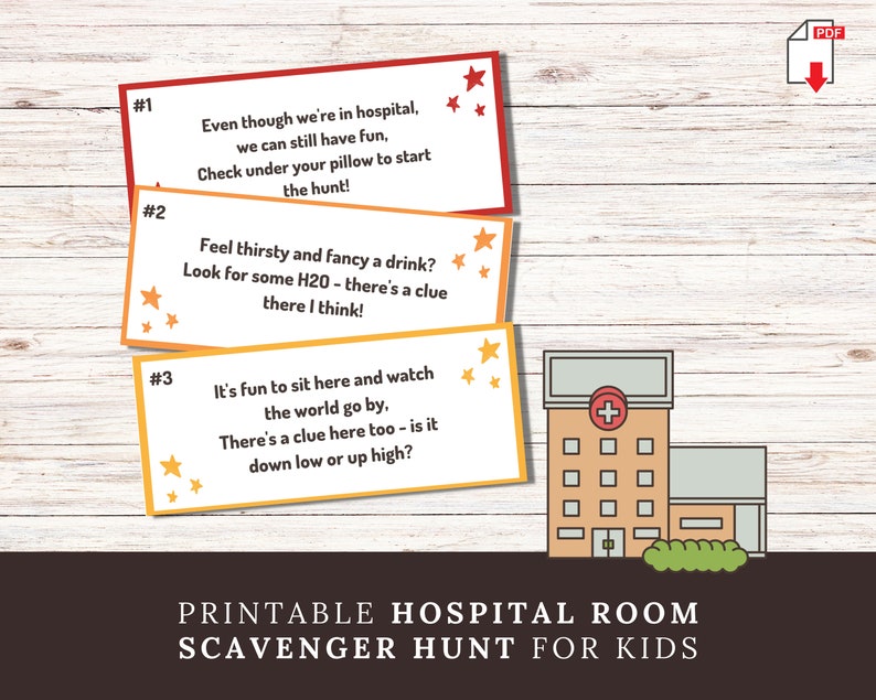 Printable Hospital Room Scavenger Hunt for Kids, Hospital Birthday ...
