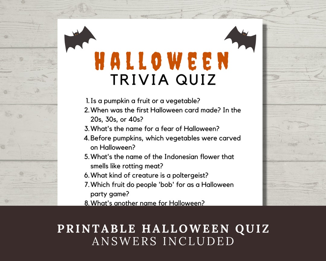 Halloween Trivia Quiz Printable, Class Halloween Party Idea, Halloween ...