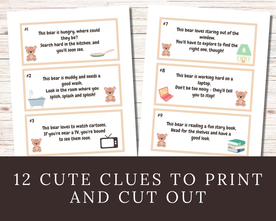 Teddy Bear Hunt Printable, Teddy Bear's Picnic Tea Party Game, Beary ...