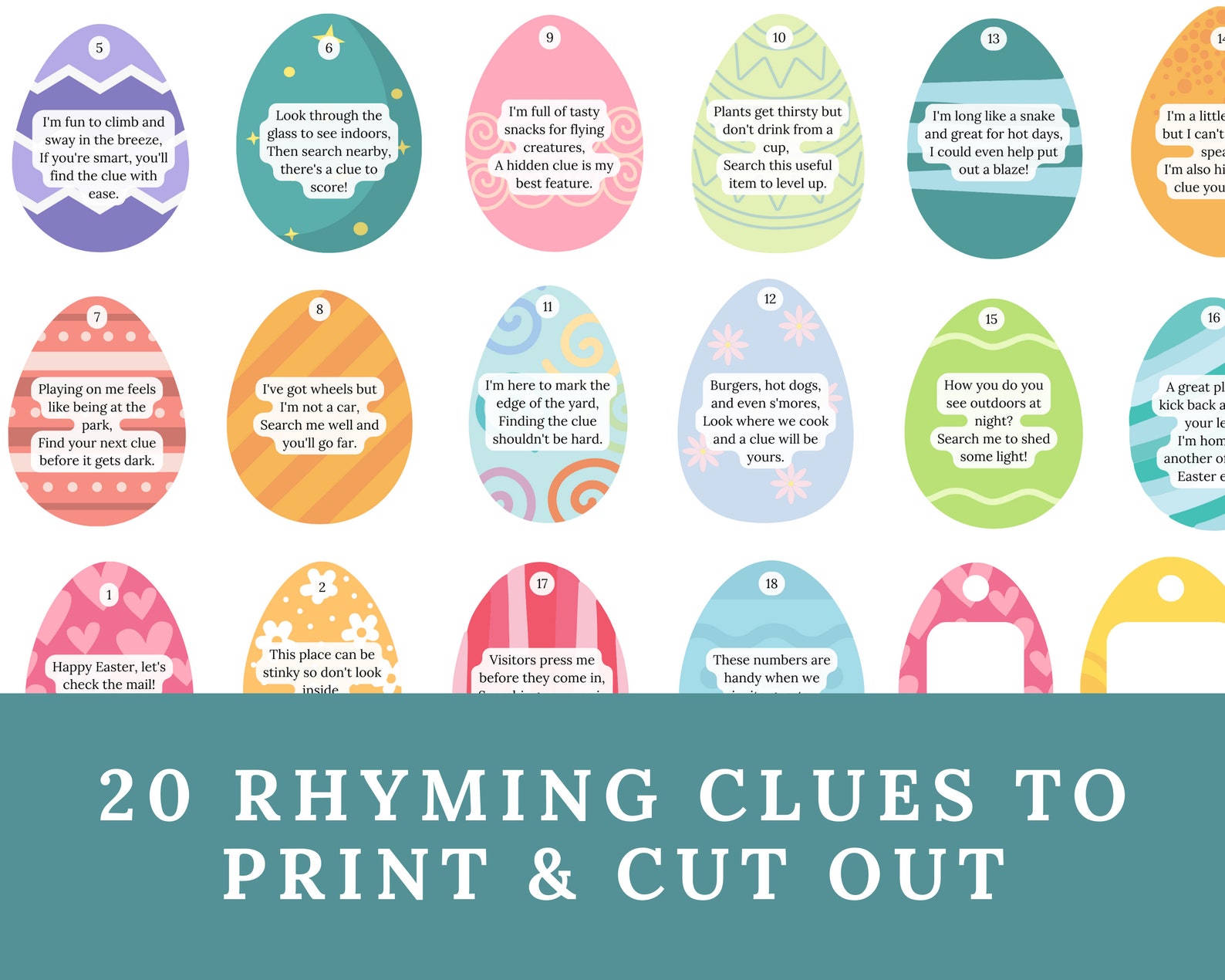 Printable Easter Egg Scavenger Hunt Clues: Outdoor Riddles, Party Game ...