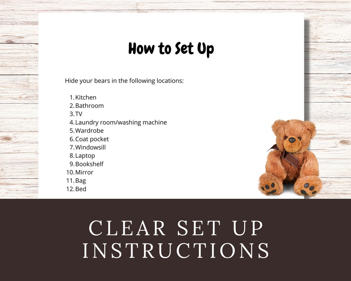 Teddy Bear Hunt Printable, Teddy Bear's Picnic Tea Party Game, Beary ...