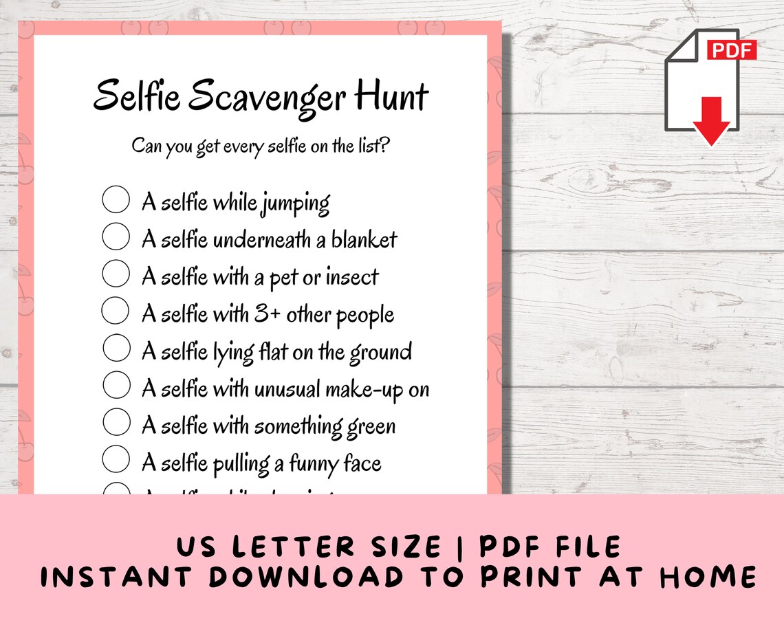 Selfie Scavenger Hunt: Teen Sleepover Party Game (printable PDF) - Etsy