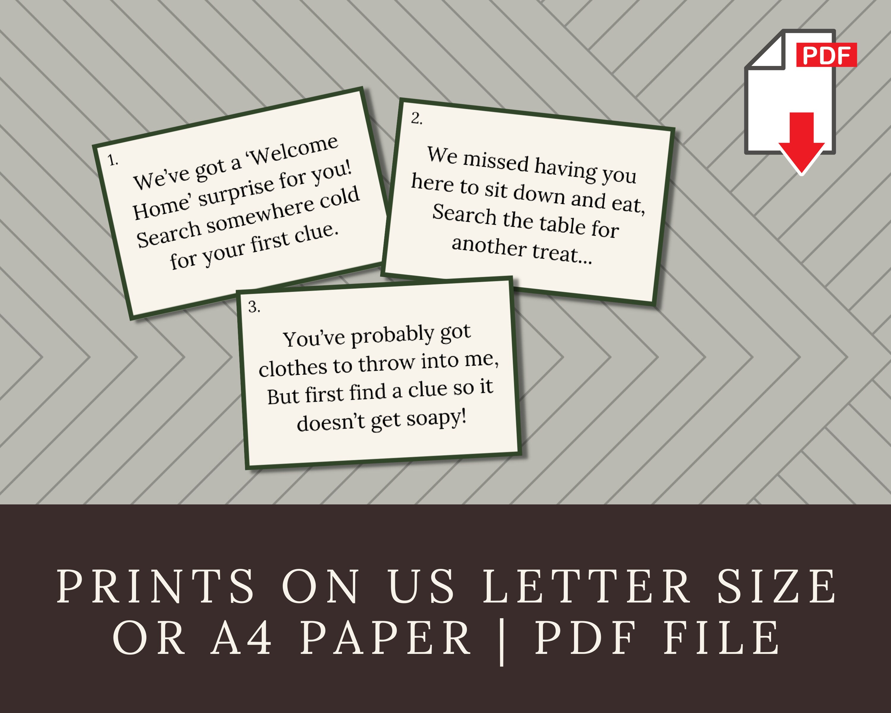 Welcome Home Gift Scavenger Hunt, Printable Treasure Hunt Clues for ...