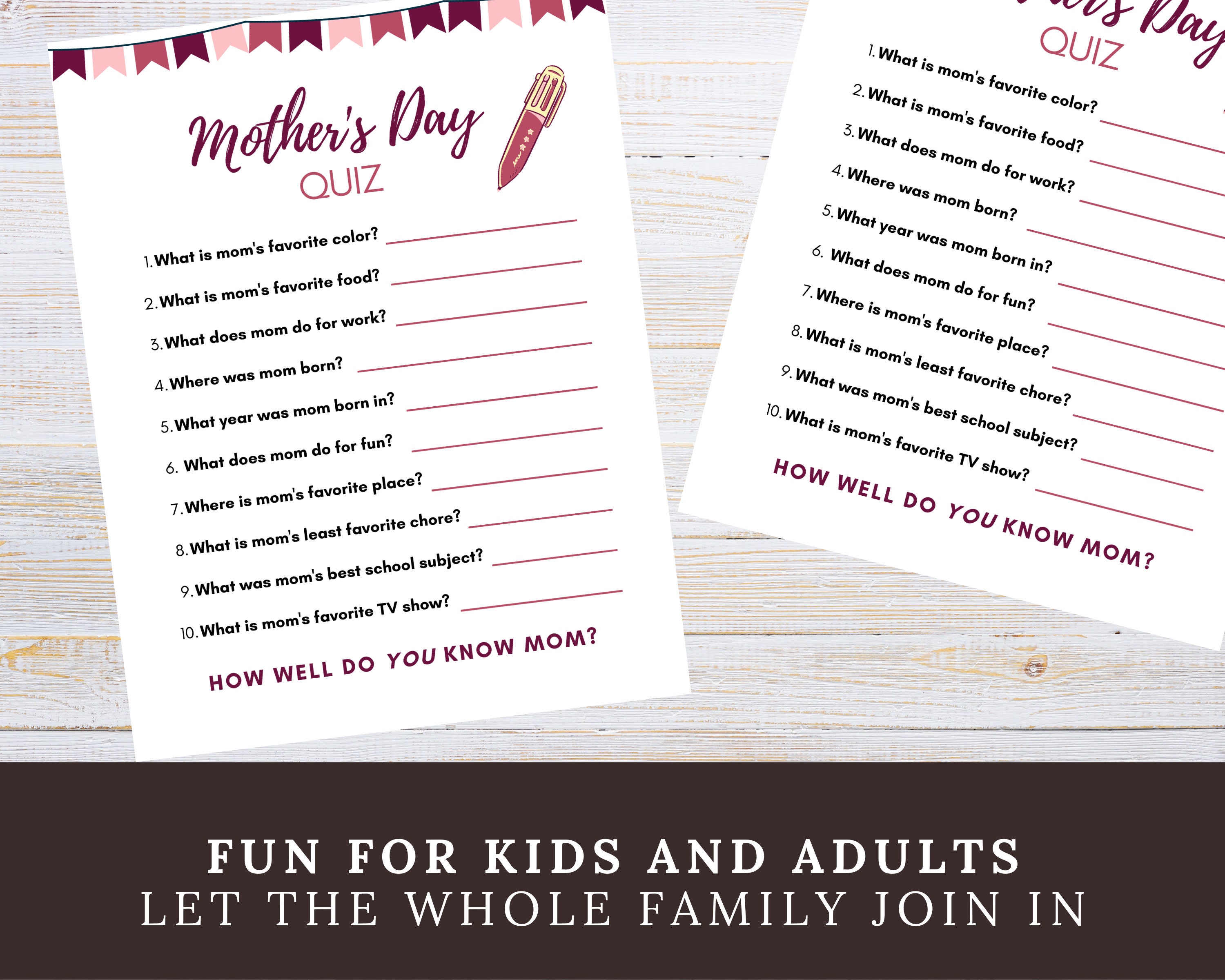 Printable Mother's Day Quiz for Kids and Adults, All About Mom Trivia ...