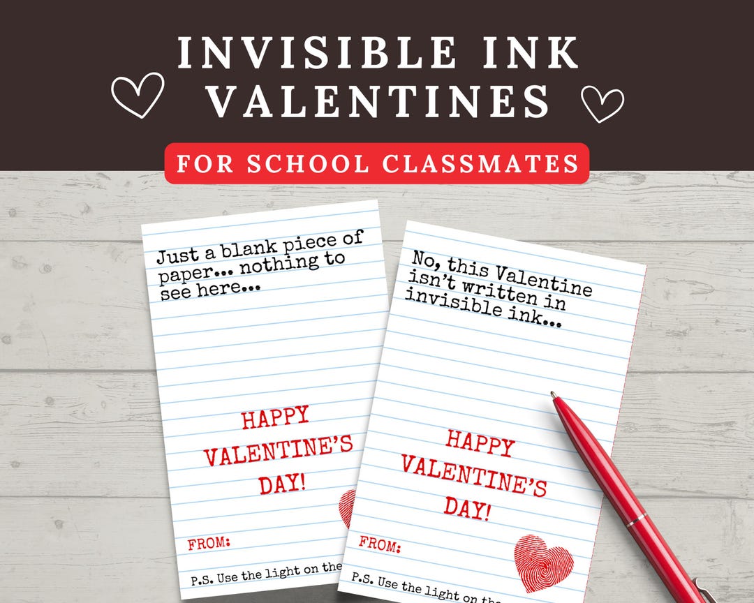 Invisible Ink Pen Valentine Cards: Secret Agent Spy Favor (printable ...