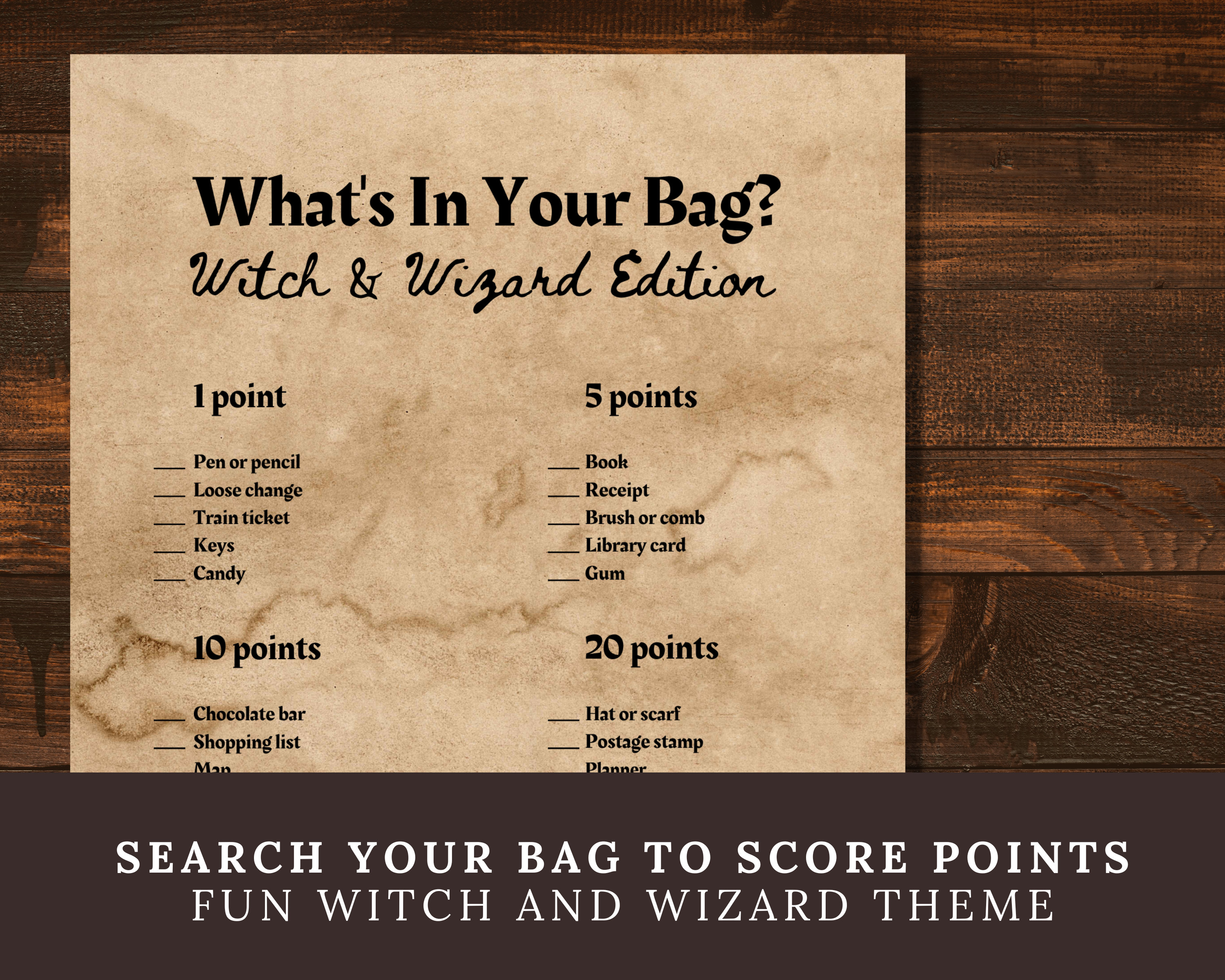 Printable Witch & Wizard Party Game, What's in Your Bag Game for ...