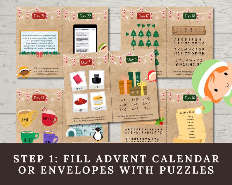 Printable Puzzle Advent Calendar for Kids: Christmas Scavenger Hunt ...
