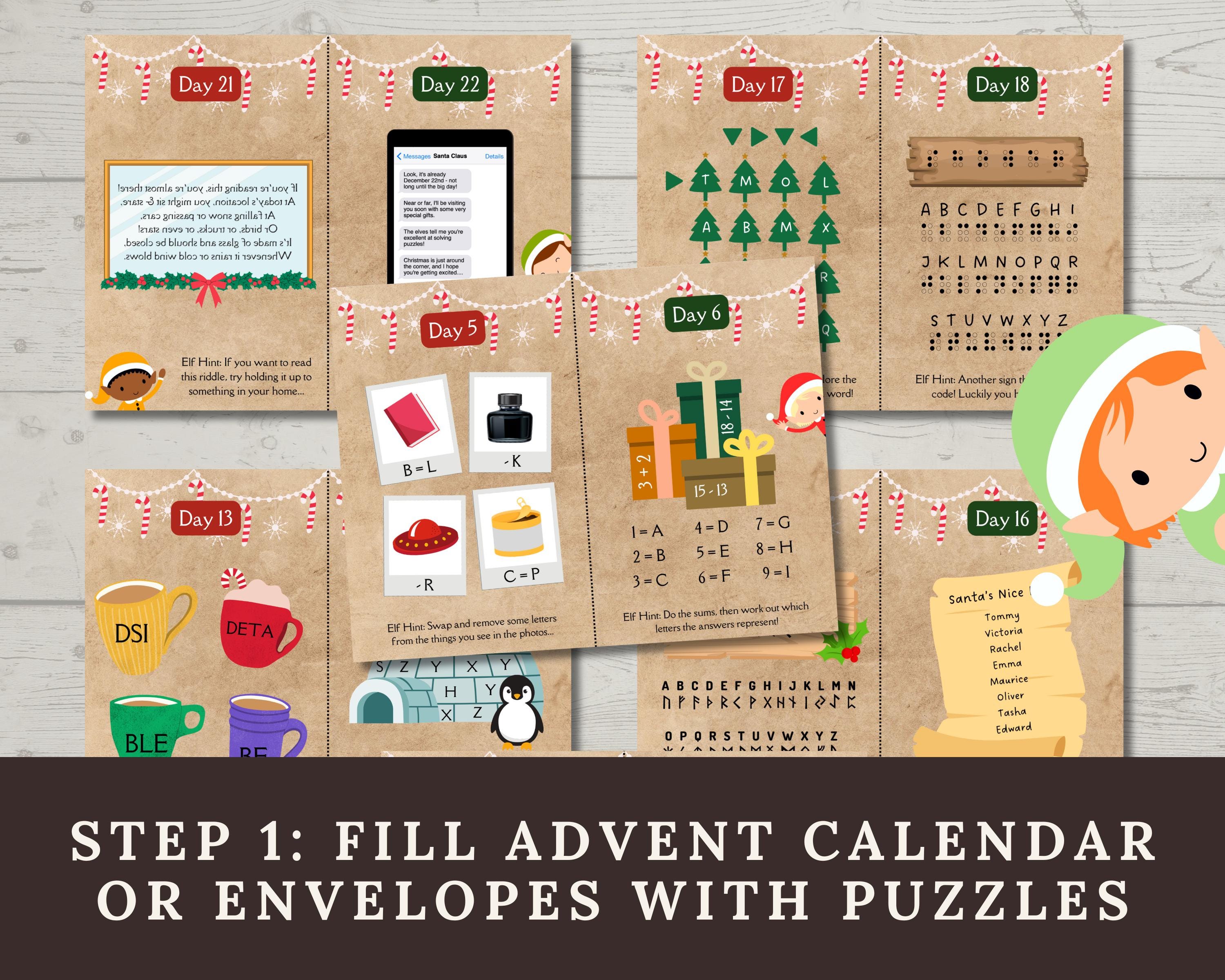 Printable Puzzle Advent Calendar for Kids, Daily Christmas Scavenger ...