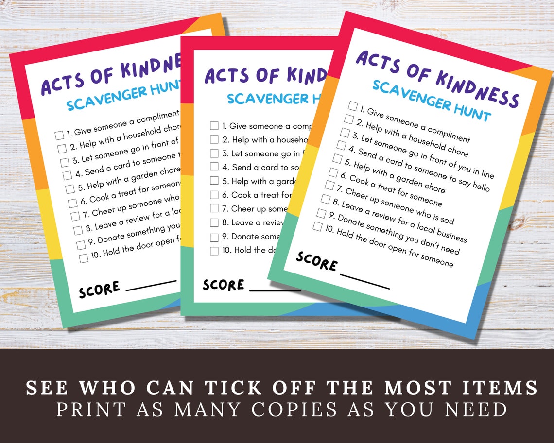 Printable Kindness Scavenger Hunt for Kids, Random Acts of Kindness ...
