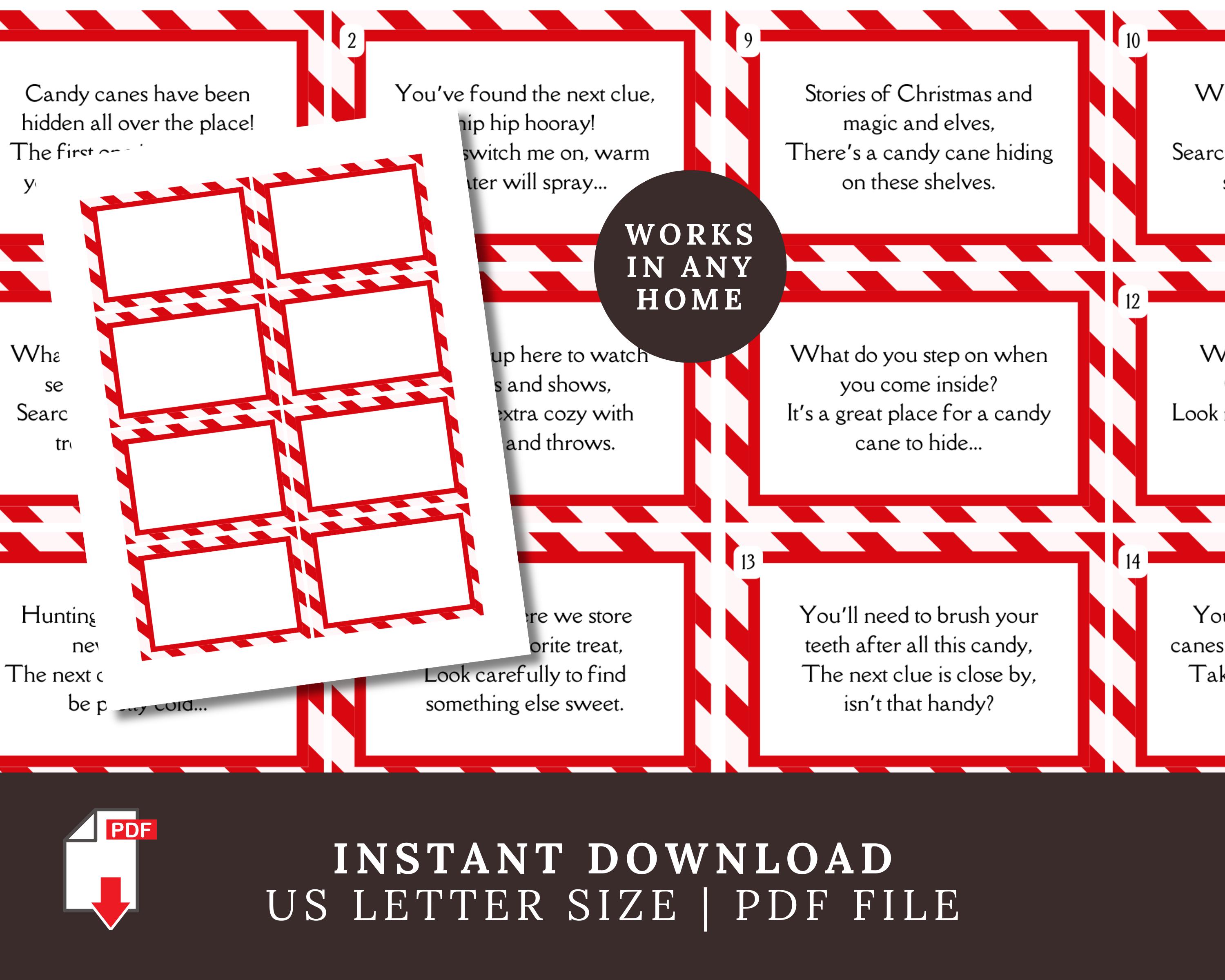Candy Cane Treasure Hunt, Printable Christmas Scavenger Hunt for Kids ...