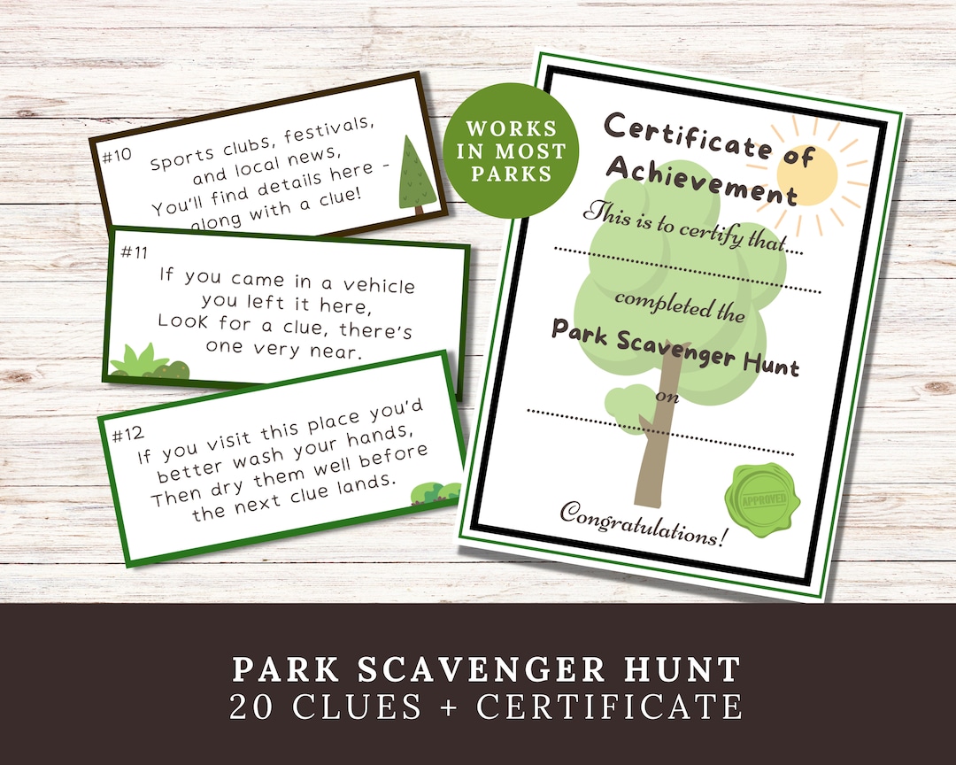 Park Scavenger Hunt Clues: Outdoor Kids Activity (printable) - Etsy