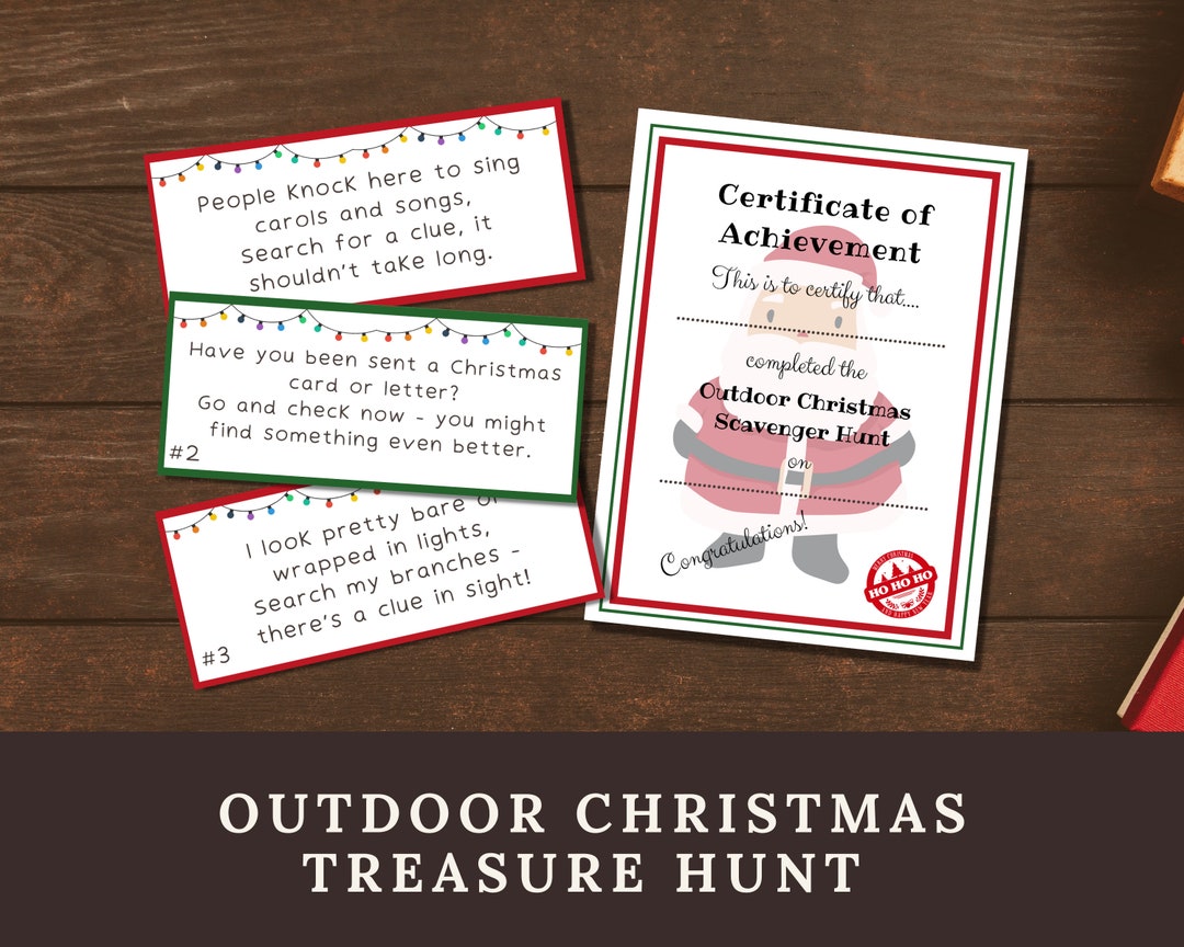 Outdoor Christmas Scavenger Hunt Clues, Printable Backyard Christmas ...