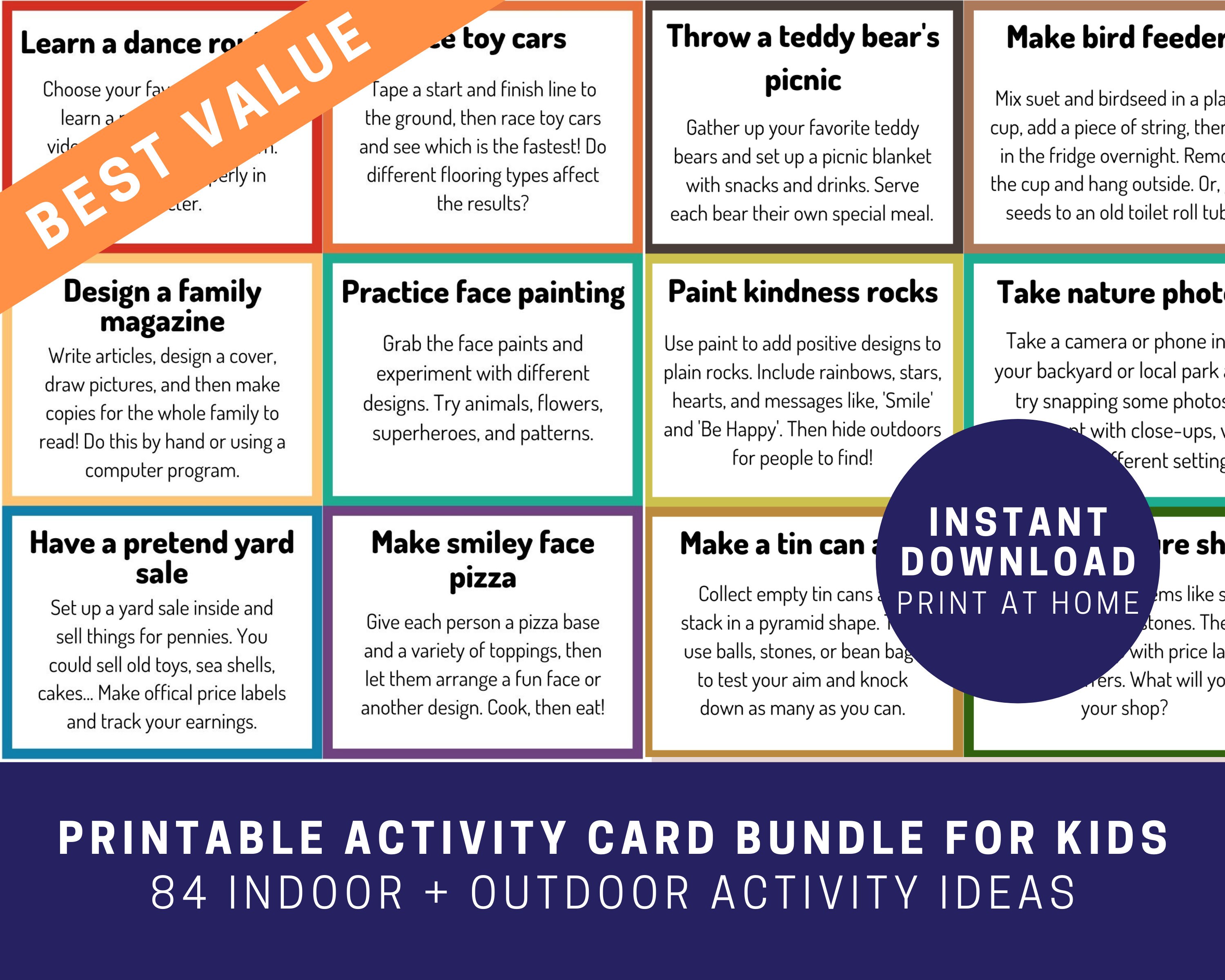 Printable Activity Card Bundle for Kids 84 Cards Indoor and - Etsy