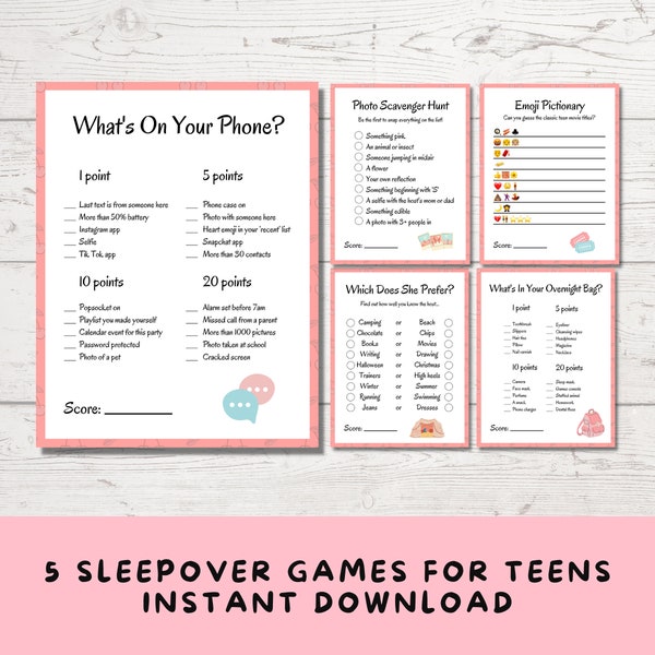 Sleepover Games - Etsy
