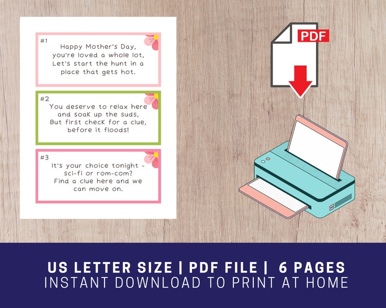 Mother's Day Scavenger Hunt Clues for Mom From Kids or - Etsy