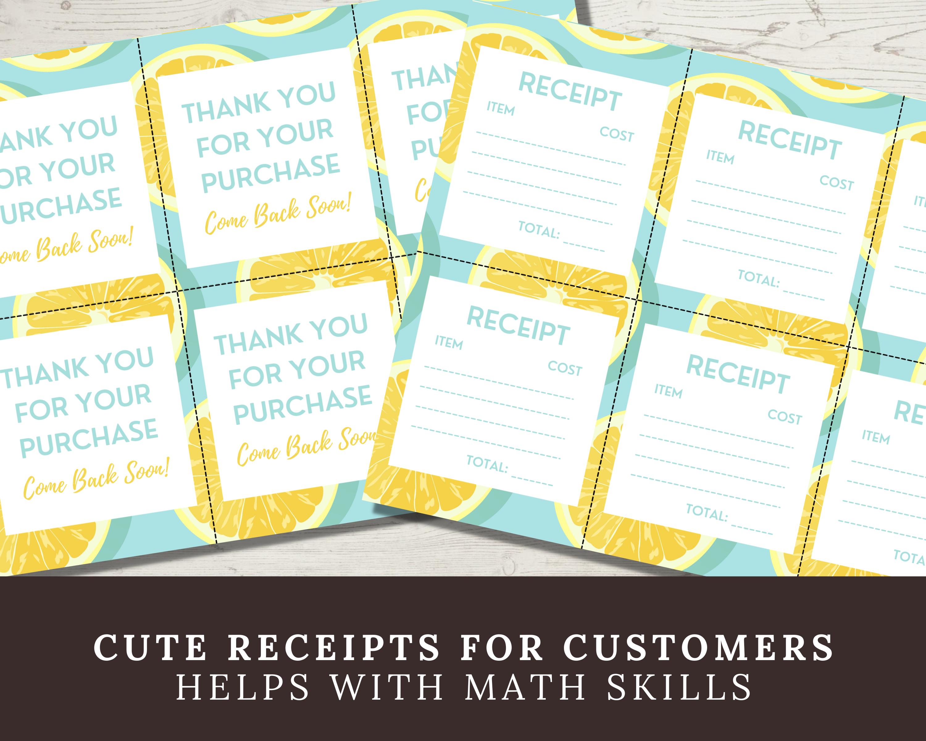 Printable Lemonade Stand Kit: Kids Pretend Play, Menu & Receipts (PDF ...