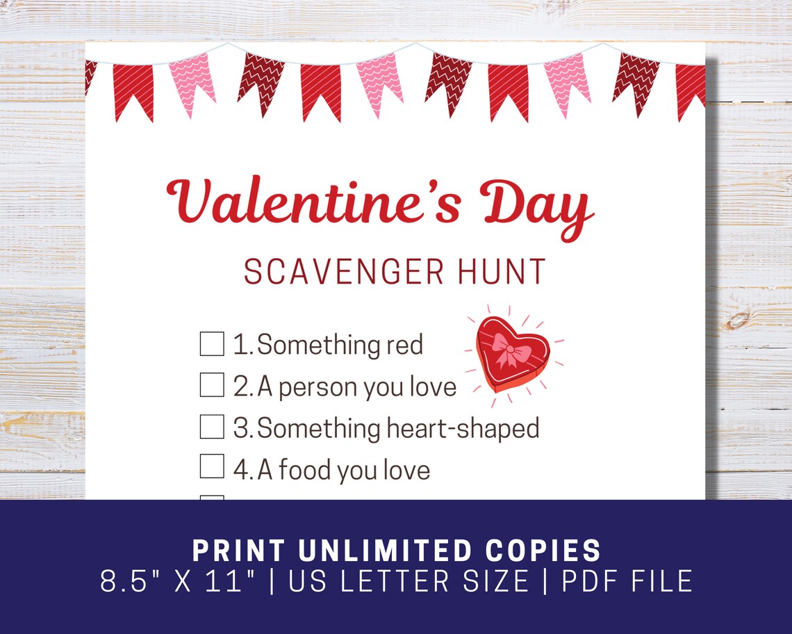 Valentine's Day Scavenger Hunt for Kids, Printable Valentine's Activity ...