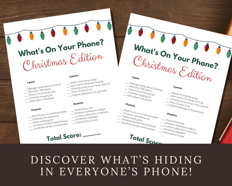 Christmas What's on Your Phone Printable Game, Work Office Christmas ...