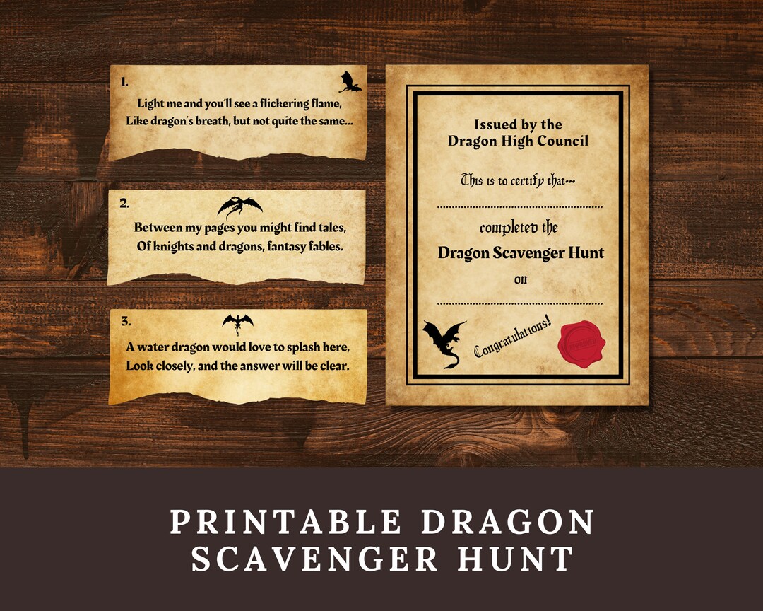 Dragon Scavenger Hunt for Kids: Medieval Birthday Party Game (printable ...