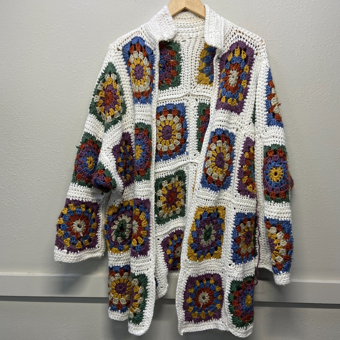 Handmade Granny Square Crochet Open Cardigan Sweater Floral Pattern - Etsy