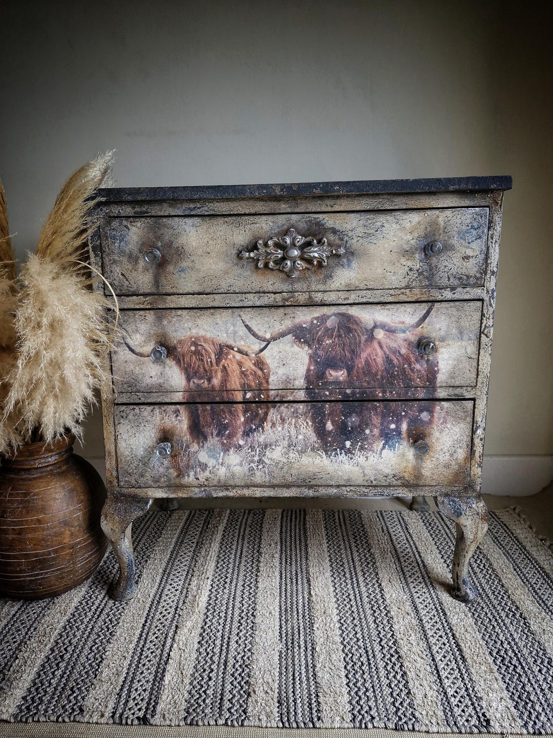 Upcycled Highland Cow Chest of Drawers, Rustic Decoupage - Etsy UK