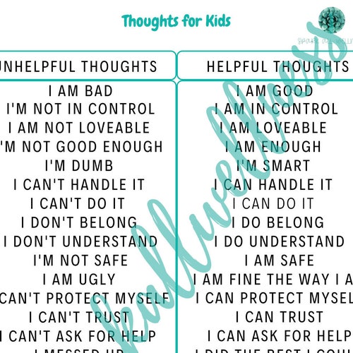 EMDR Unhelpful & Helpful Thoughts Handout - Etsy