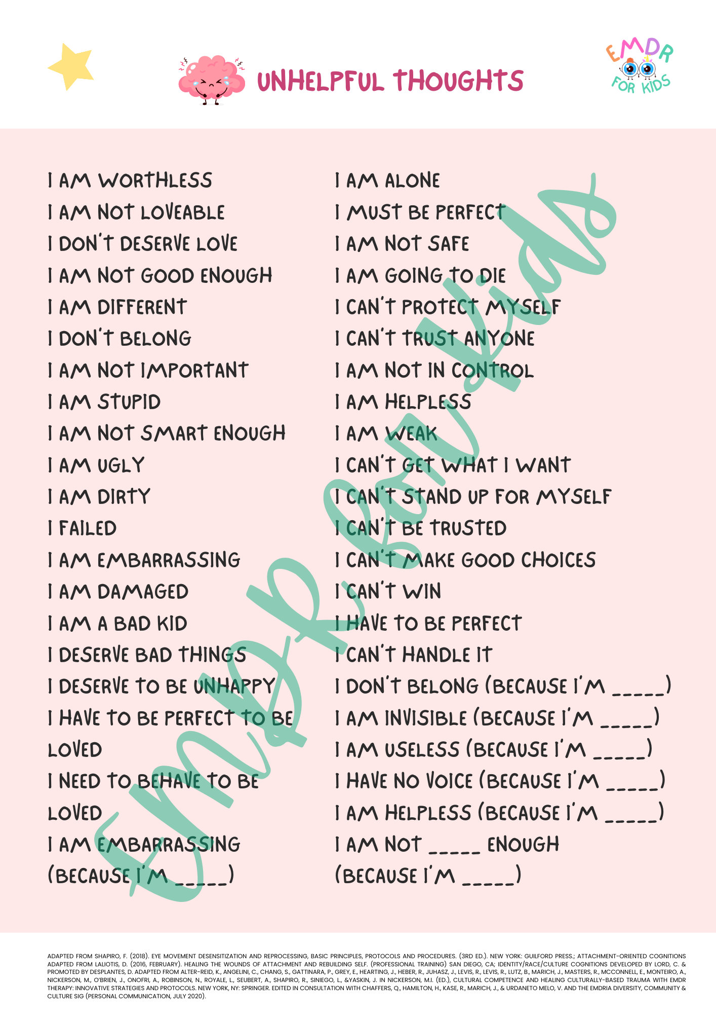 EMDR Thoughts for Kids for Identity & Culture - Etsy