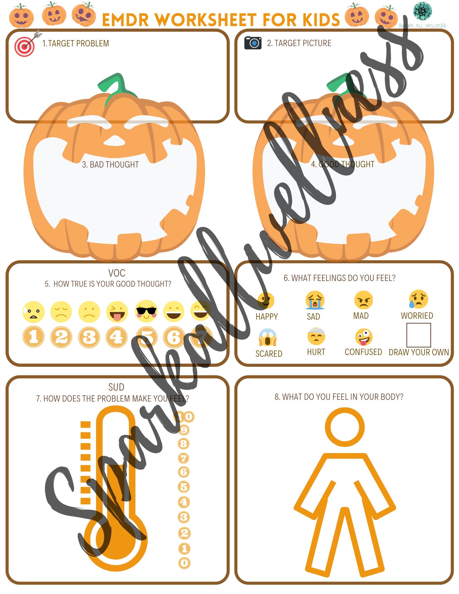 Jack-o-lantern Theme EMDR Worksheet Bundle - Etsy