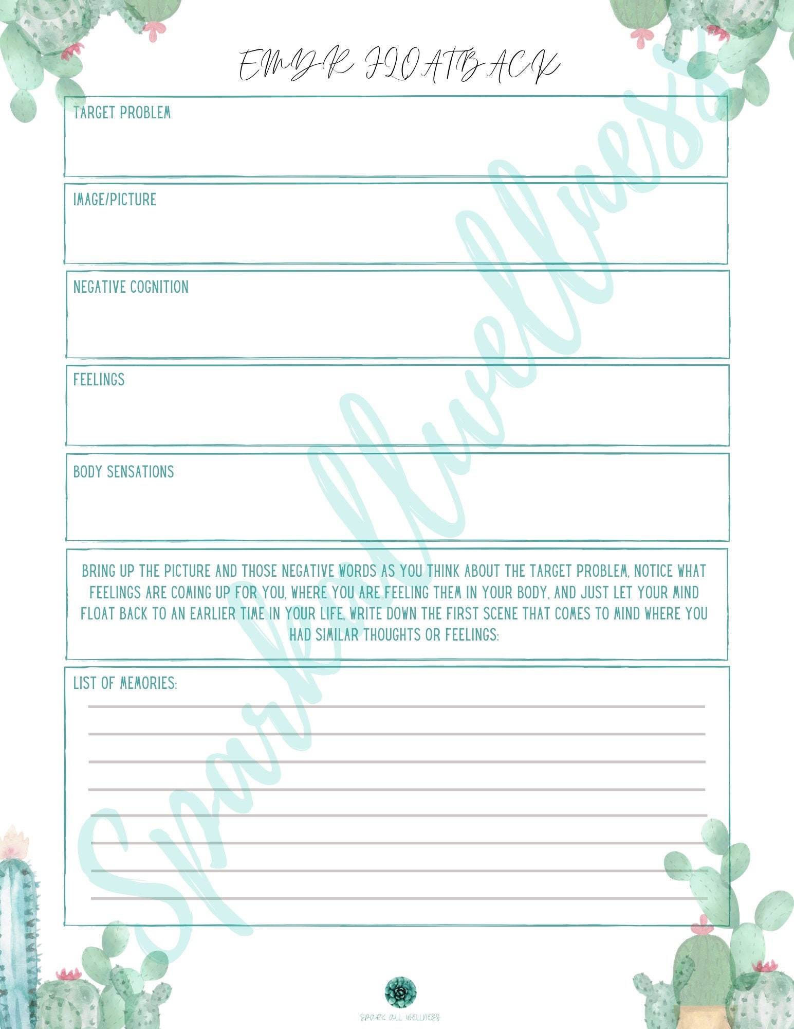 EMDR Cacti Theme Worksheet Bundle (adolescent/adult) - Etsy