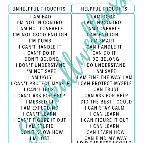 EMDR Unhelpful & Helpful Thoughts Handout - Etsy